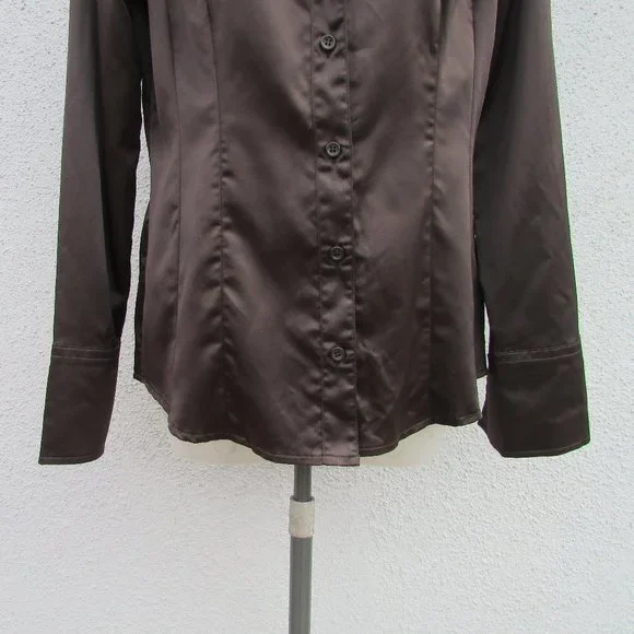 Sisley | Tops | Sisley Brown Stretch Satin Button Down Shirt M | Poshmark